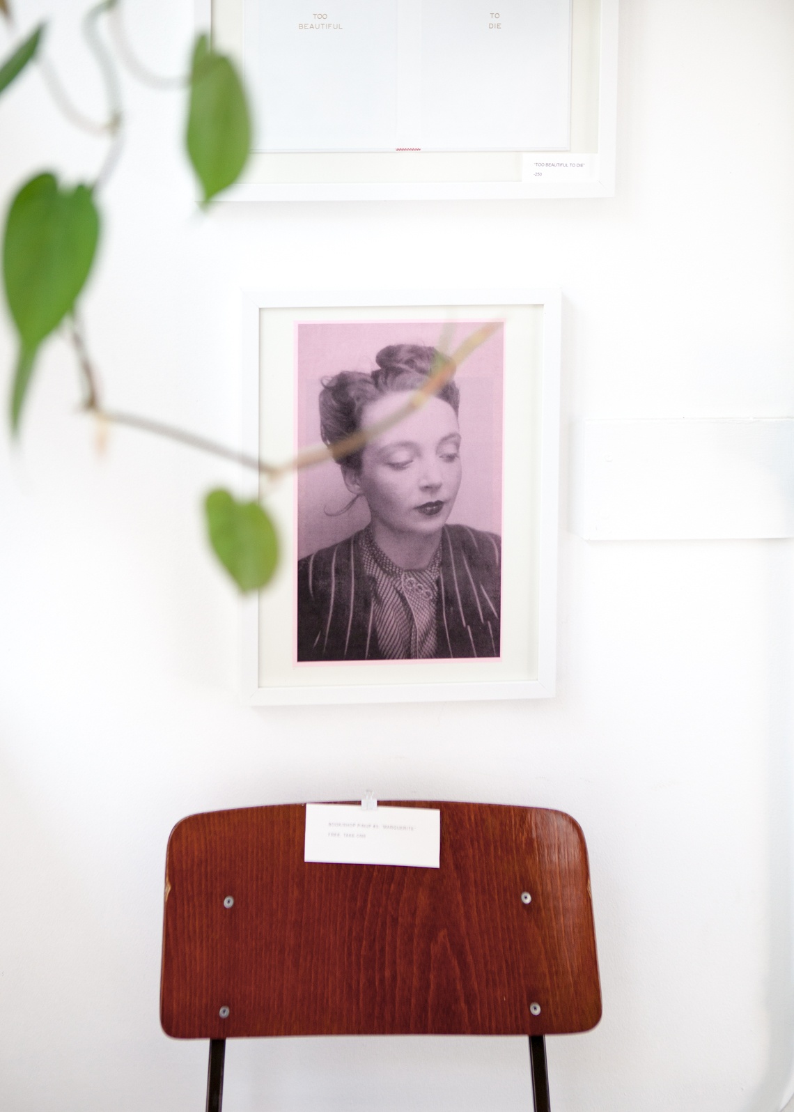Pink portrait hanging on white wall in Temescal Alley | The Morrisons Photo
